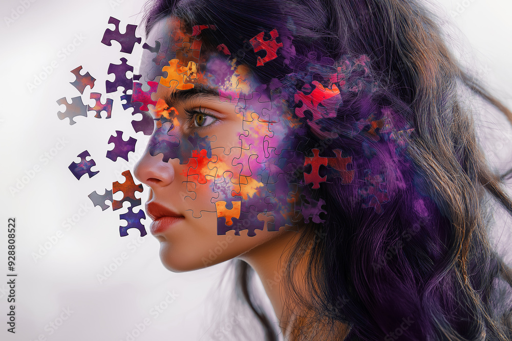 Collage portrait of a woman with long hair, hair in her head replaces ...