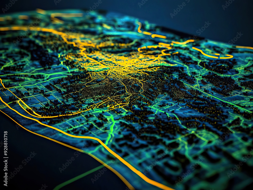 Technical aerial visual, 3D LiDAR GIS aerial map satellite scan model ...