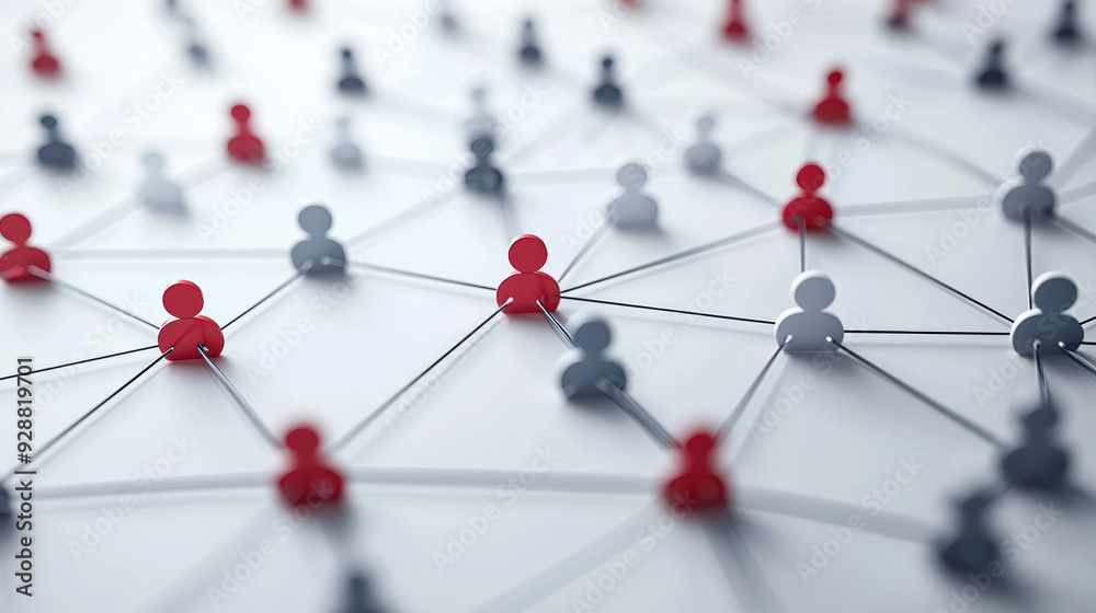 Conceptual network of connected individuals represented by red and gray ...