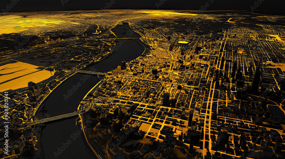 Technical aerial visual, 3D LiDAR GIS aerial map satellite scan model ...