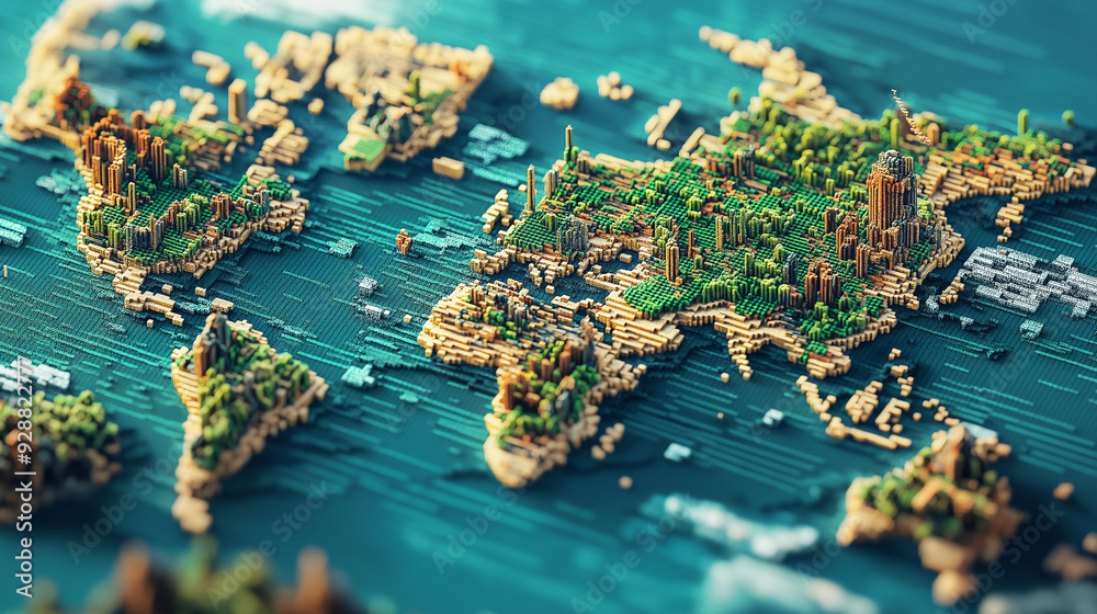 Pixel map of the world, supplemented with interactive 3D infographic ...