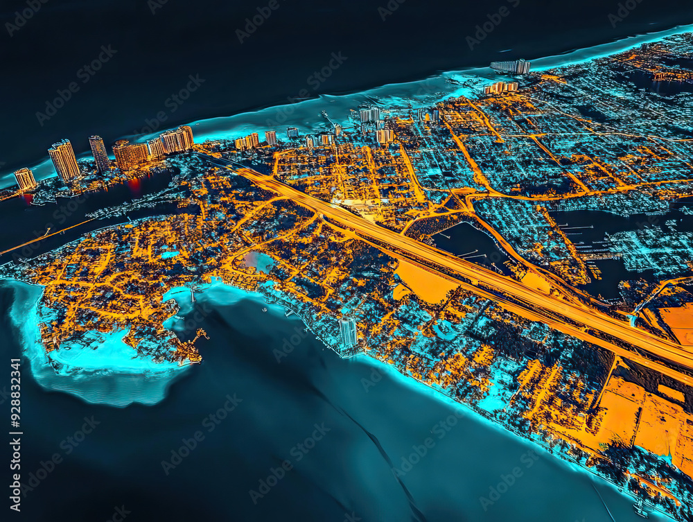 Technical aerial visual, 3D LiDAR GIS aerial map satellite scan model ...