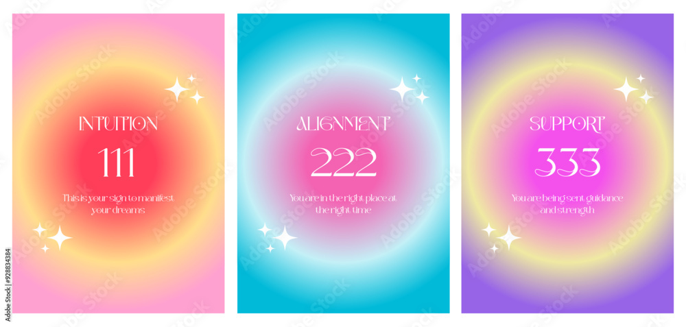 Modern abstract poster with Angel Numbers. Angel No 111 222 333 ...
