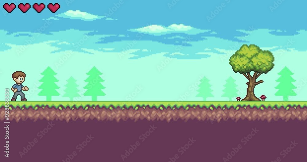 Game in pixel art and 8-bit style with character. Animation video of ...