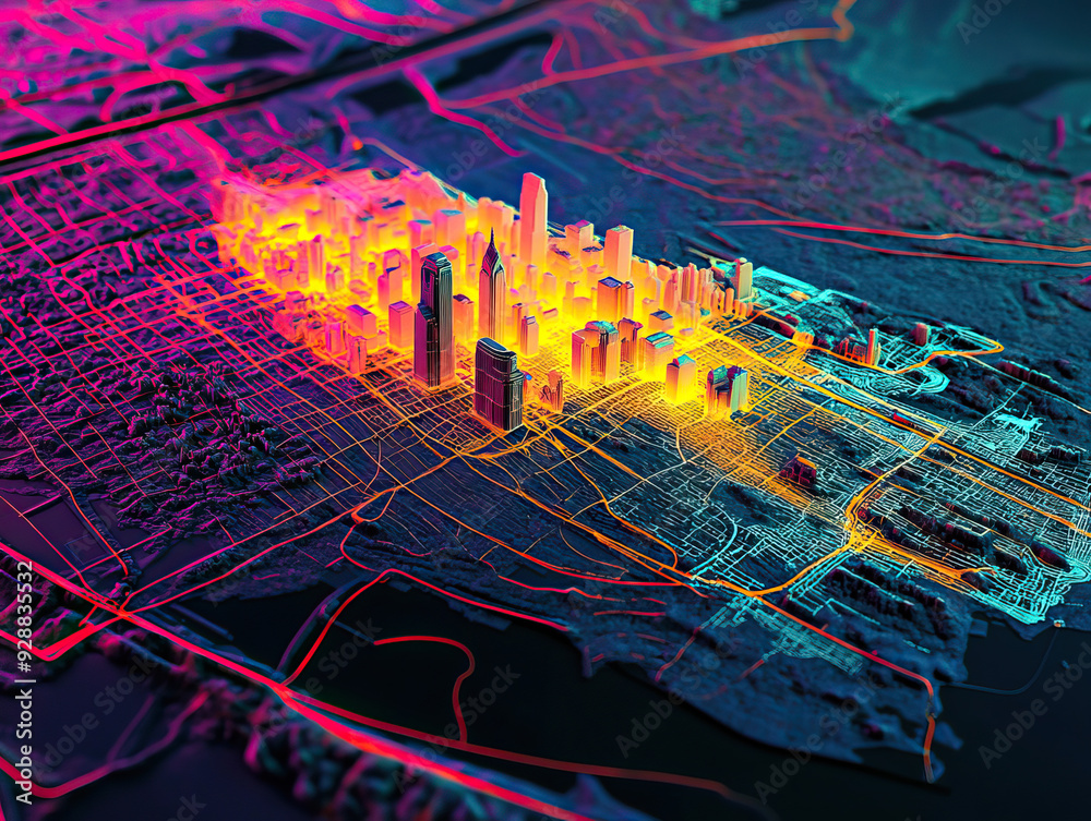 Technical Aerial Visual 3d Lidar Gis Aerial Map Satellite Scan Model Isolated Showing
