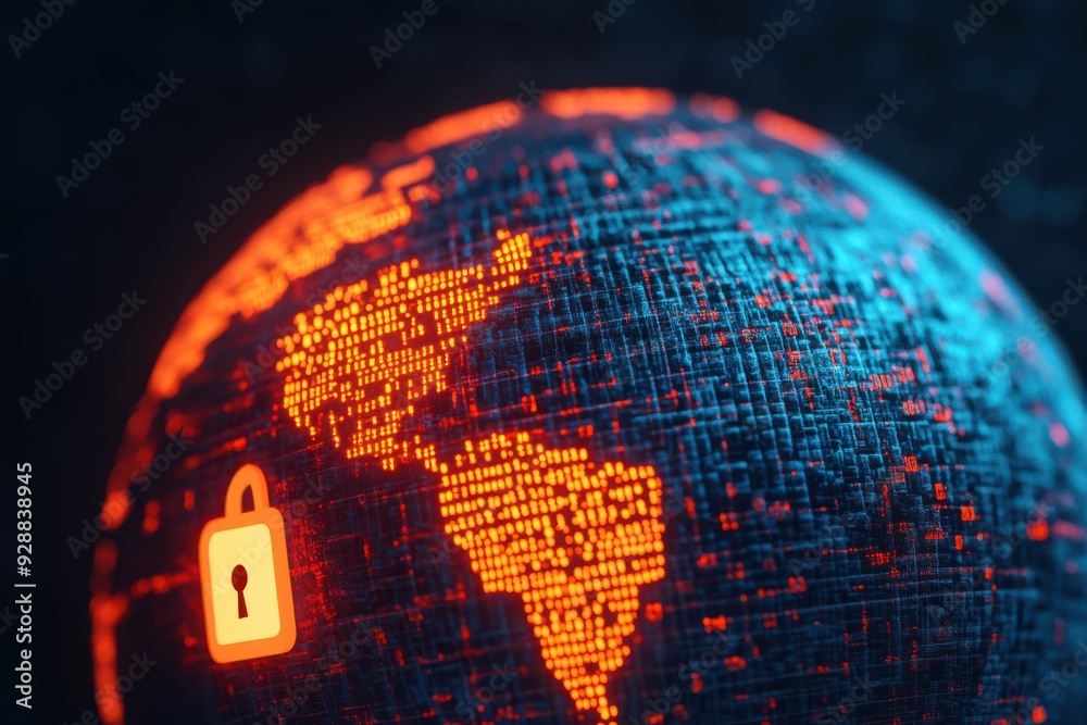Digital Globe with Lock Symbol Representing Global Cybersecurity and ...