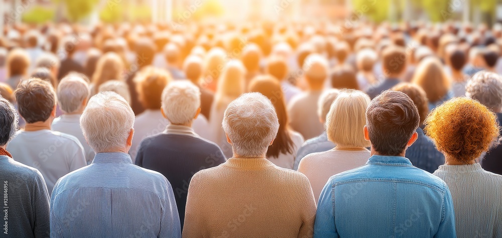 Back View of Attendees in a Crowd Focus on Textures and Sunlight Unseen ...