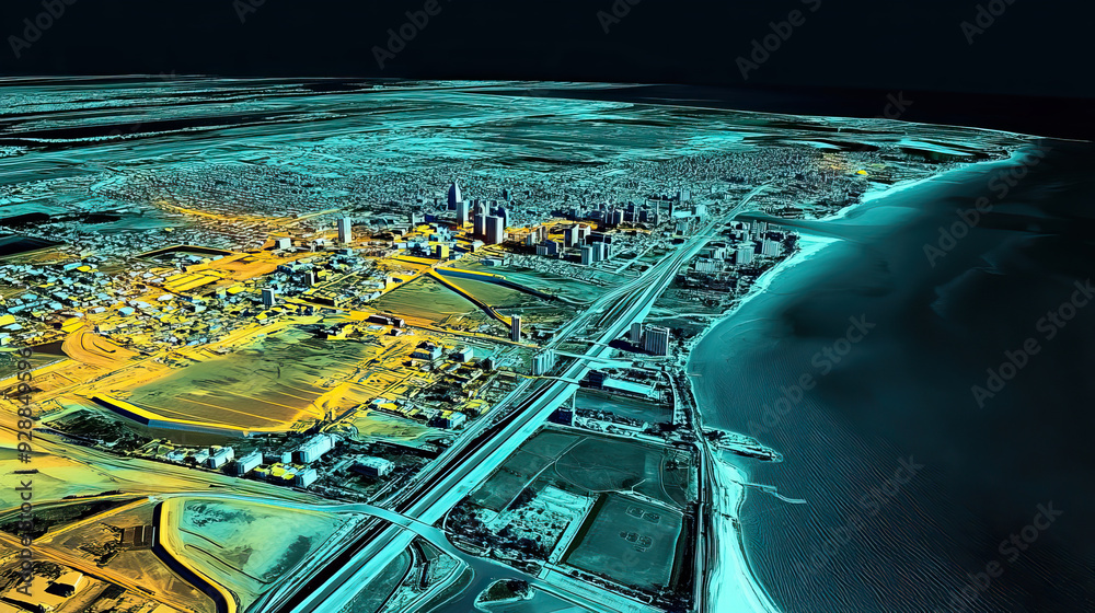 Technical aerial visual, 3D LiDAR GIS aerial map satellite scan model ...