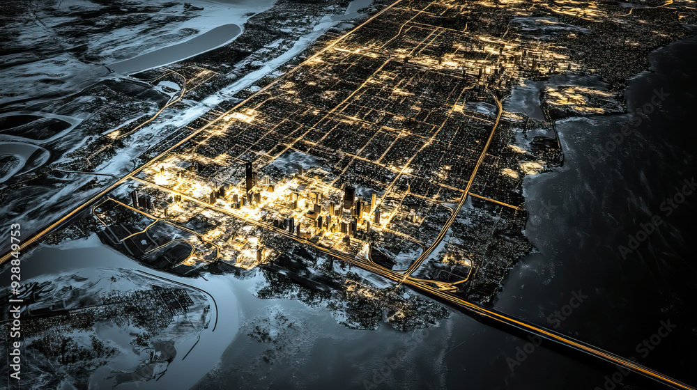 Technical aerial visual, 3D LiDAR GIS aerial map satellite scan model ...