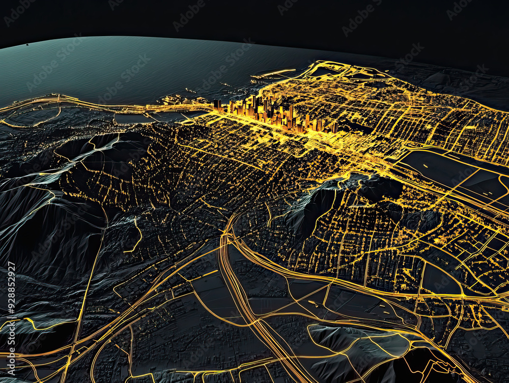 Technical aerial visual, 3D LiDAR GIS aerial map satellite scan model ...