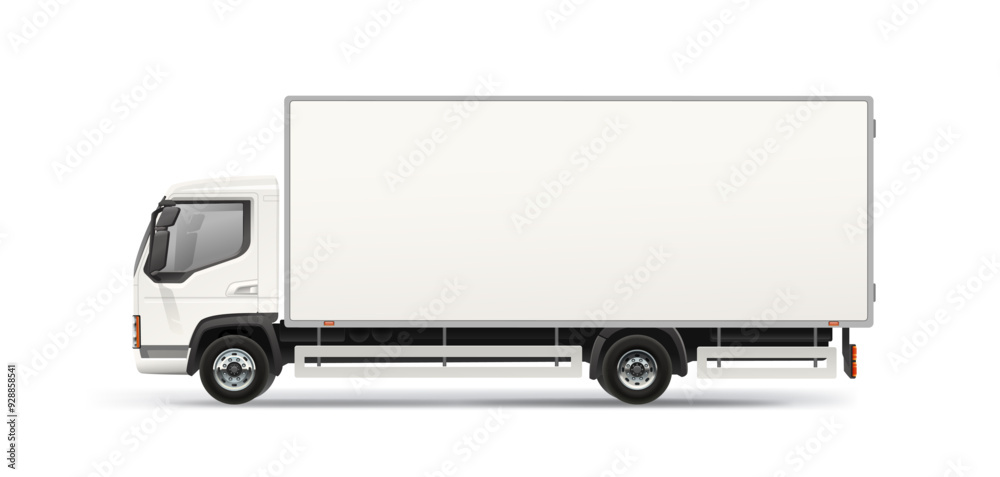 Side view Cargo Van blank mockup. White Delivery Truck with space for ...