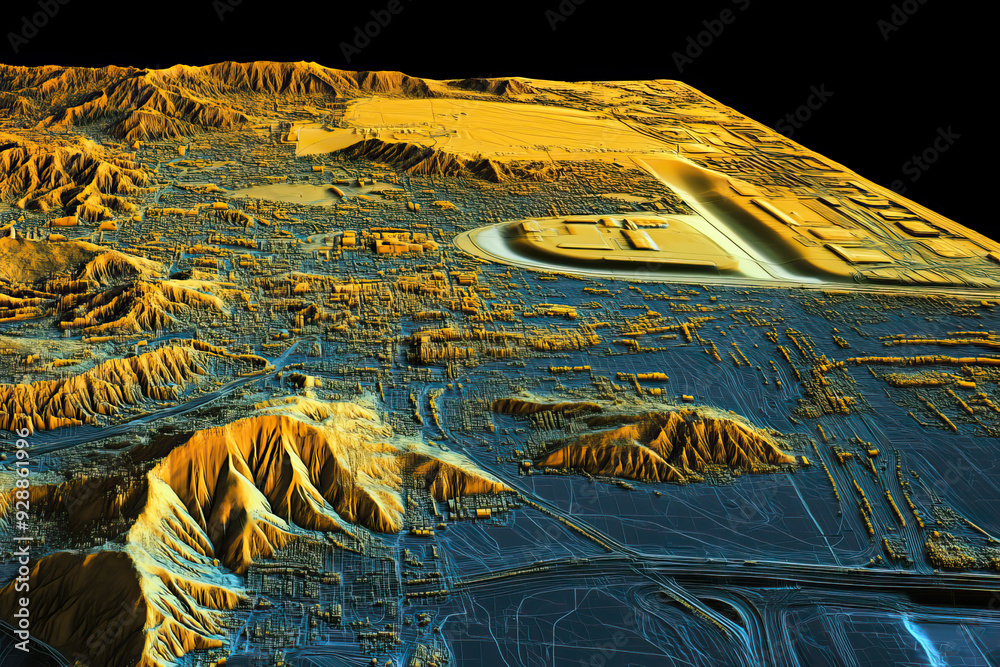 Technical aerial visual, 3D LiDAR GIS aerial map satellite scan model ...