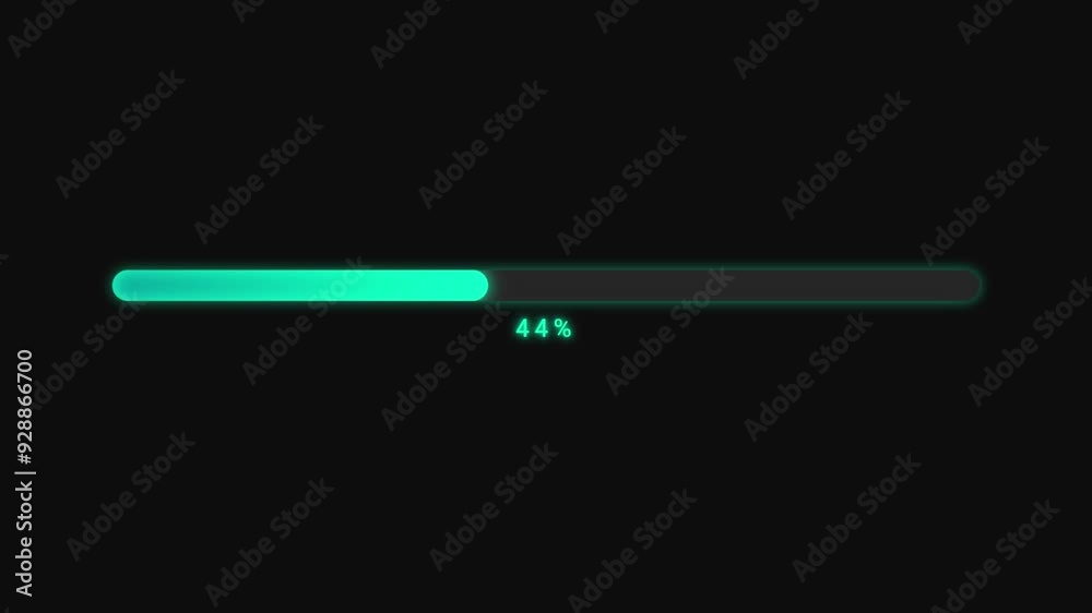 Glowing Blue Loading Bar to 100% Animation on Black Screen. Chroma Key Modern Progress Indicator ...