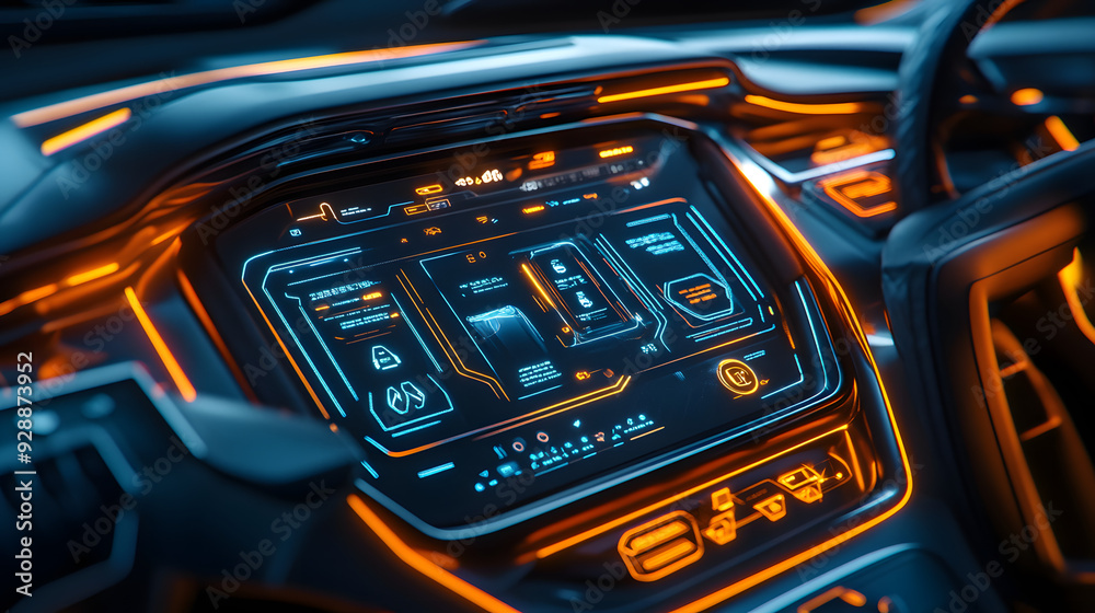 Futuristic Car Dashboard with High-Tech Digital Interface, Holographic ...