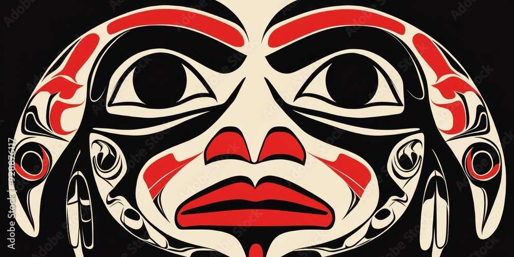 Stylized Inuit Haida Face: Traditional Pacific Northwest Art in Black ...
