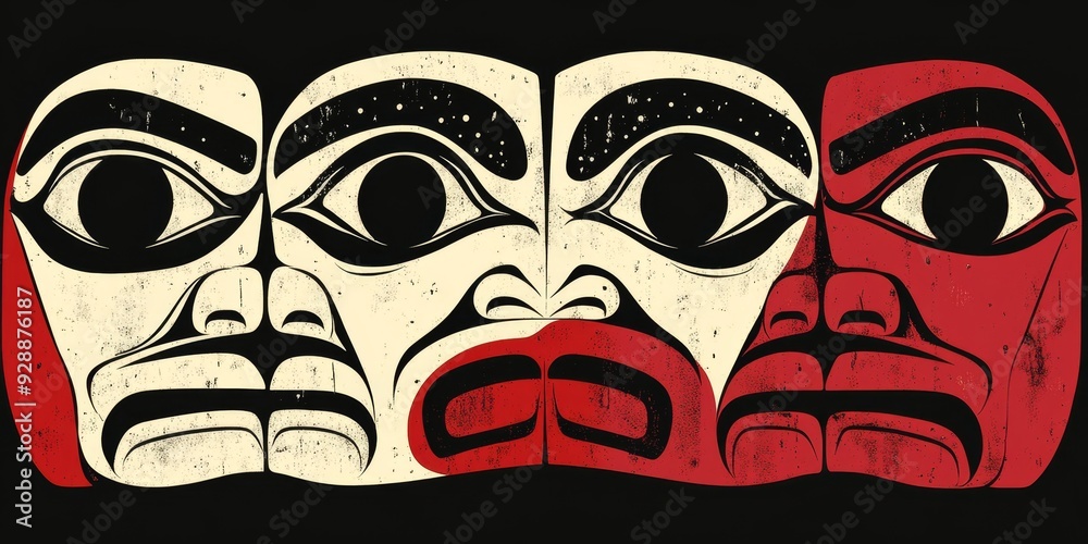 Stylized Inuit Haida Face: Traditional Pacific Northwest Art in Black ...