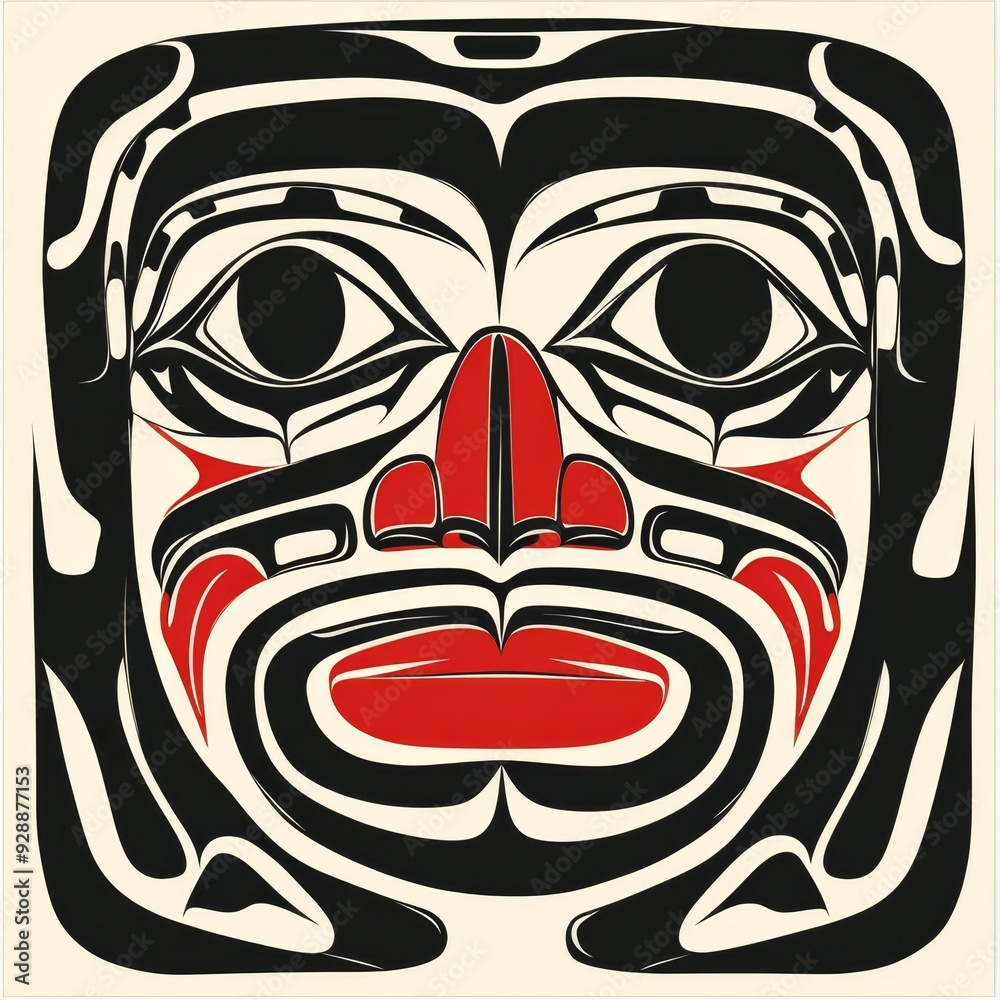 Stylized Inuit Haida Face: Traditional Pacific Northwest Art in Black ...