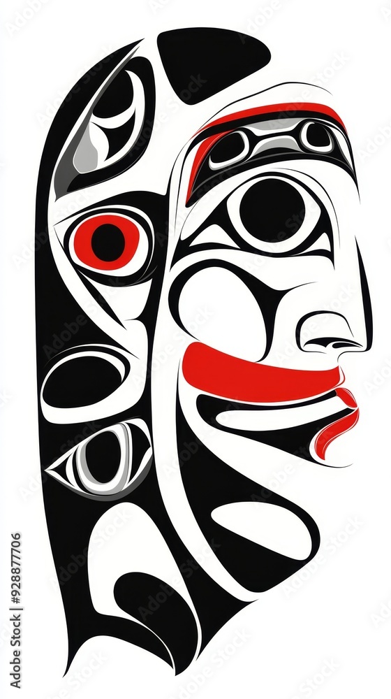 Stylized Inuit Haida Face: Traditional Pacific Northwest Art in Black ...