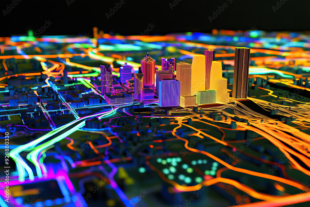 Technical aerial visual, 3D LiDAR GIS aerial map satellite scan model ...