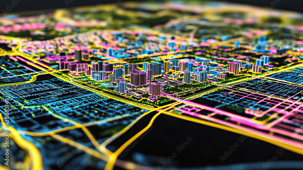 Technical aerial visual, 3D LiDAR GIS aerial map satellite scan model ...