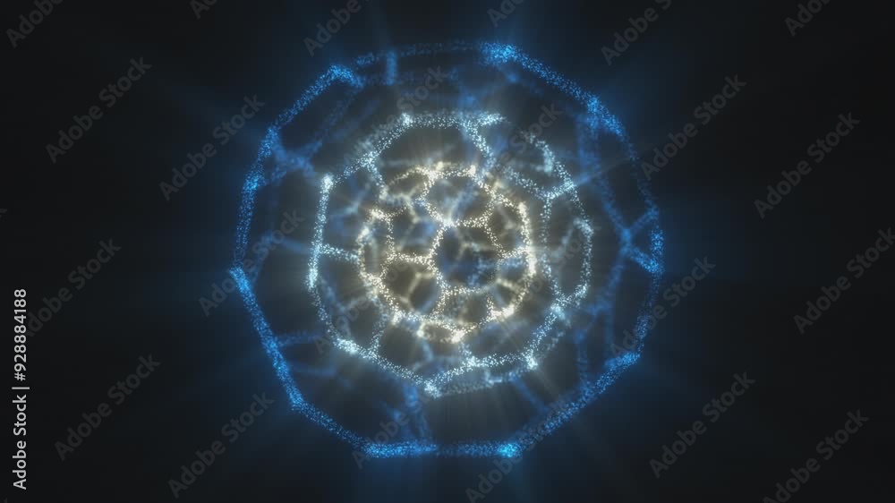 Spinning abstract 3in1 sphere of energy with magical glowing blue ...