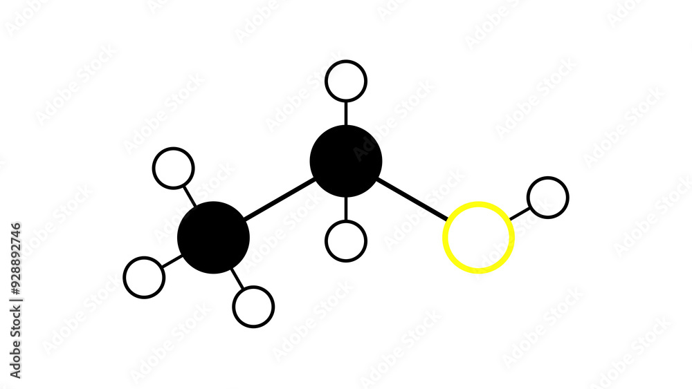 ethanethiol molecule, structural chemical formula, ball-and-stick model ...