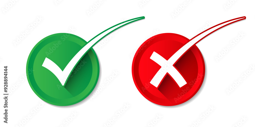 Check mark and cross button icon. Yes or No symbol. Approved sign tick ...
