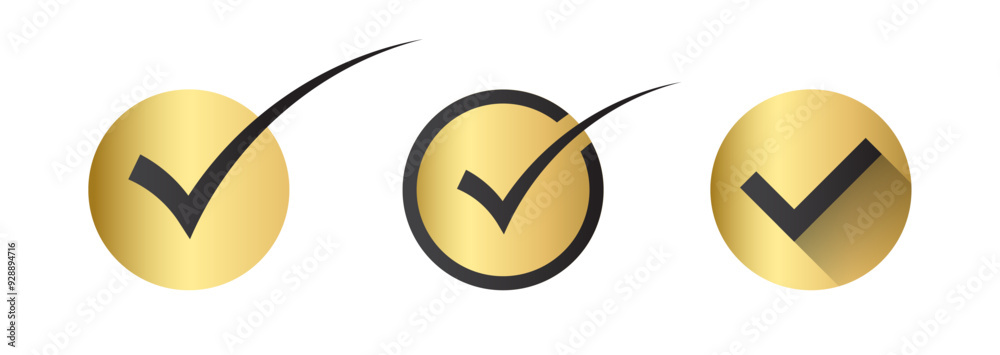 Gold check mark icon or golden approved symbol. Luxury tick symbol on ...