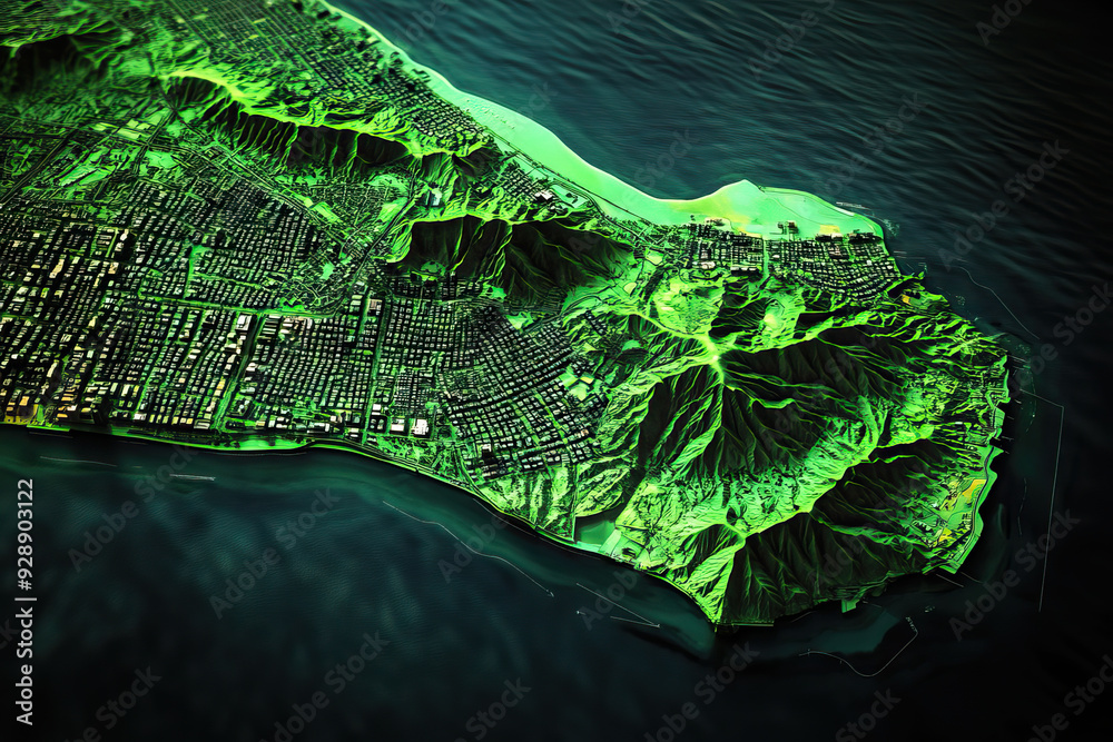 Technical aerial visual, 3D LiDAR GIS aerial map satellite scan model ...