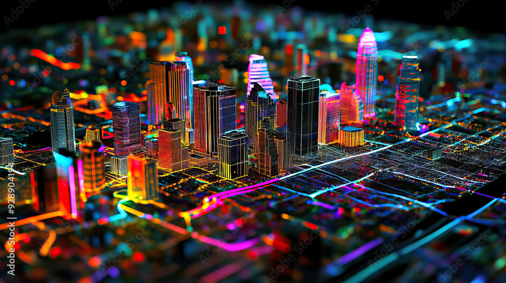 Technical aerial visual, 3D LiDAR GIS aerial map satellite scan model ...