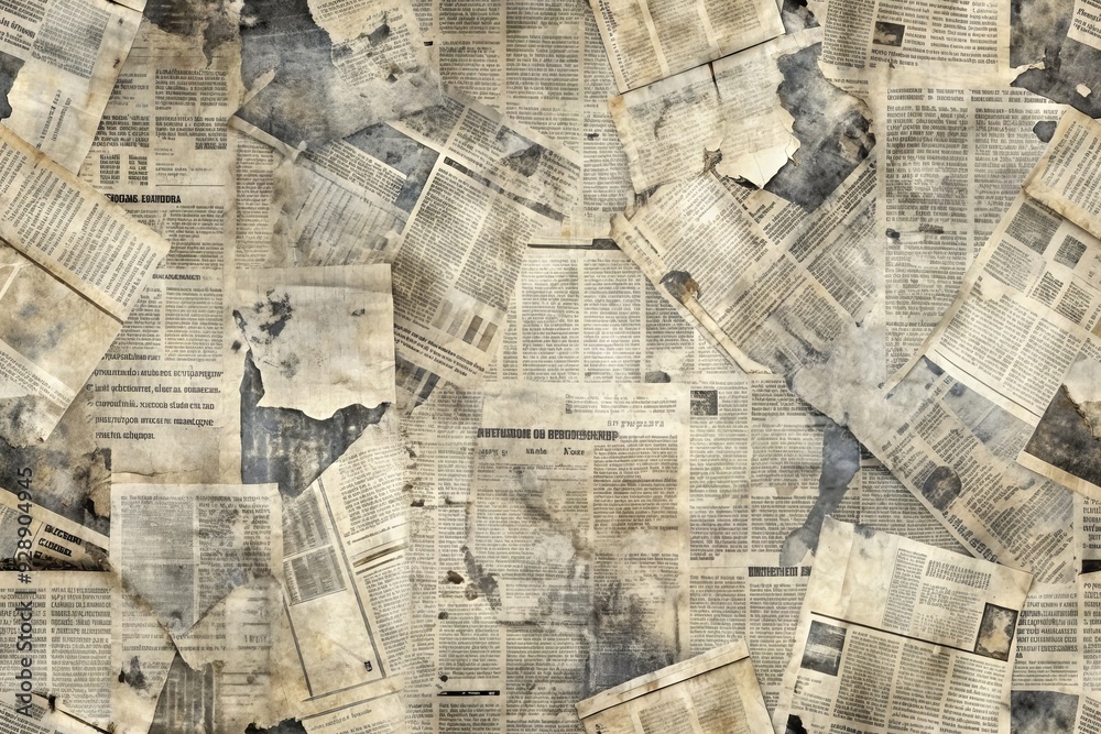 ภาพประกอบสต็อก Distressed, worn, and torn old newspaper-inspired ...