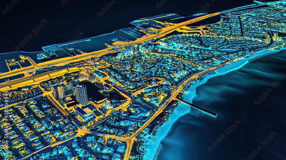 Technical aerial visual, 3D LiDAR GIS aerial map satellite scan model ...
