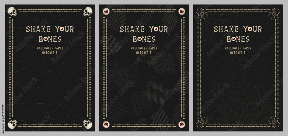 Vintage vertical frames made with bones. Black textured background with ...