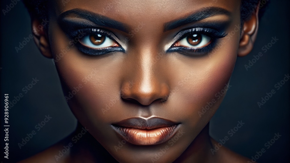 Dramatic, smoky eye makeup with bold black eyeliner and lashes on a ...