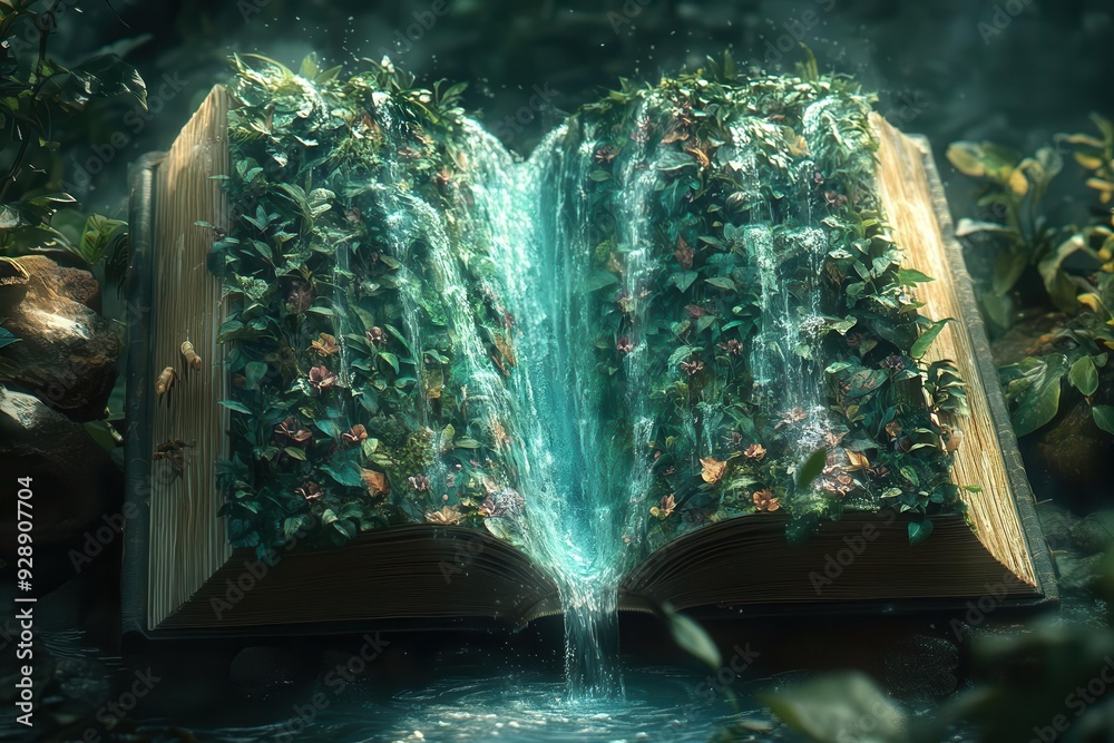 magical tome opens to reveal lush emerald jungle pages transform into ...