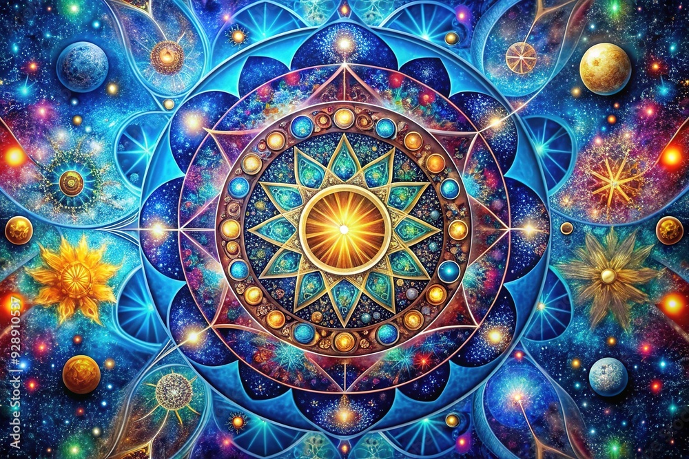 Cosmic Tapestry: Seed of life embedded in starlit void, vibrant colors ...