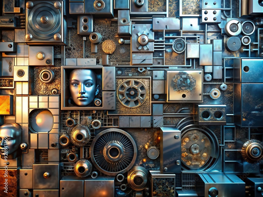 Cyberpunk Mosaic: Edgy, cyberpunk-inspired metal plates overlap and ...