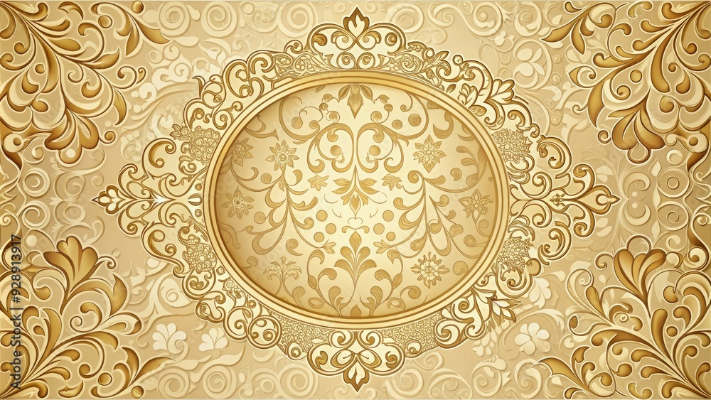 Elegant gold invitation card with ornate borders and floral patterns ...