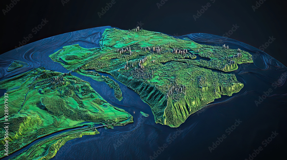 Technical aerial visual, 3D LiDAR GIS aerial map satellite scan model ...