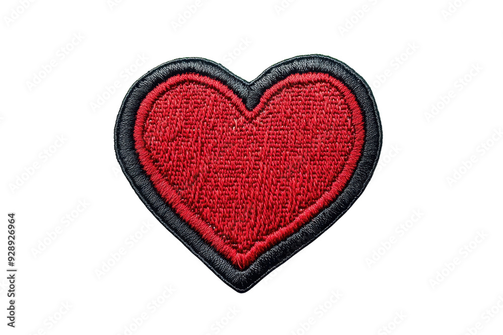 Red heart-shaped embroidered patch with black outline, ideal for custom ...