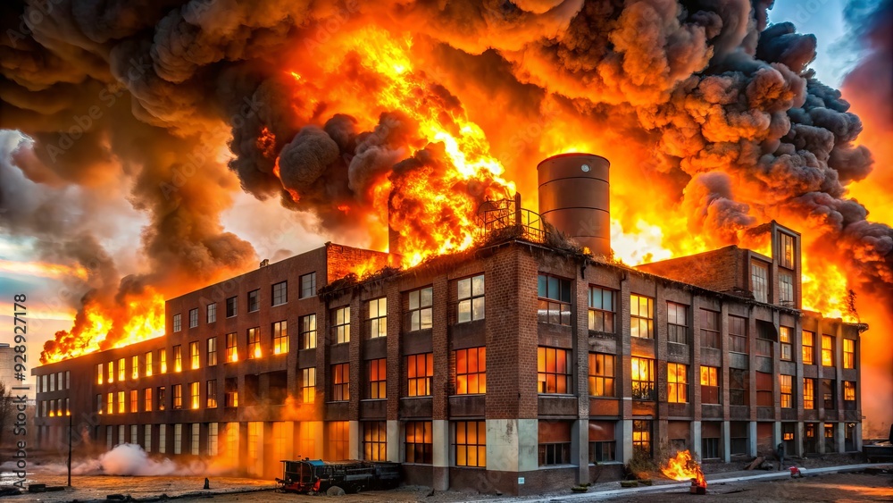 Flames engulf a massive industrial complex, shattering windows and ...