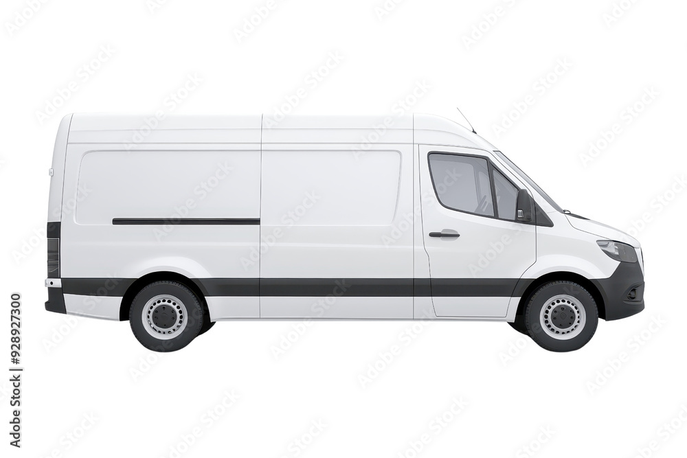Side view of a modern white cargo van isolated on a transparent ...