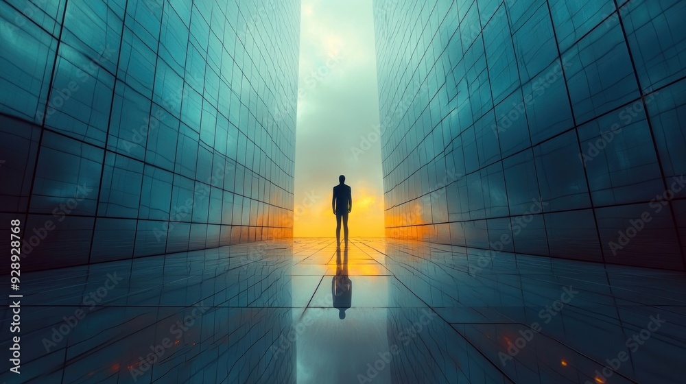 A person body merging with the sleek lines of a modern skyscraper. The ...