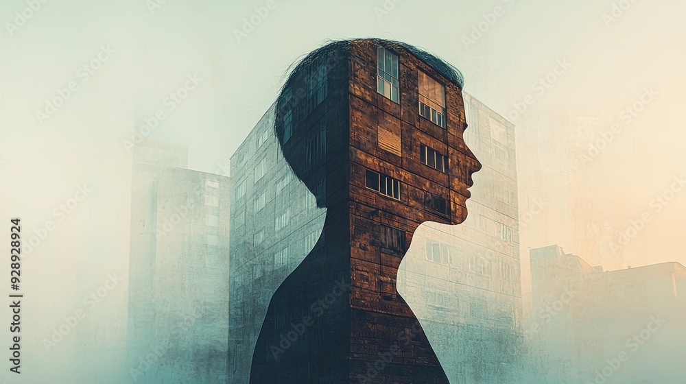 Conceptual photography of a human figure partially fused with a ...