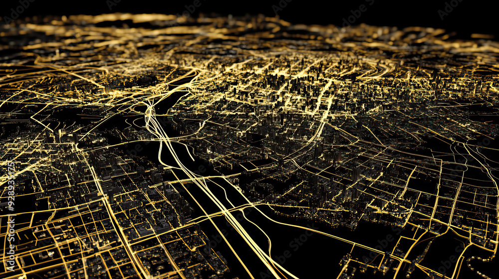 Technical aerial visual, 3D LiDAR GIS aerial map satellite scan model ...