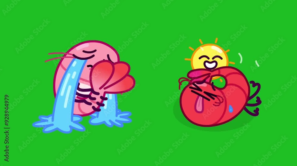 sad crying shrimp sticker and cooking shrimp sticker in green screen ...