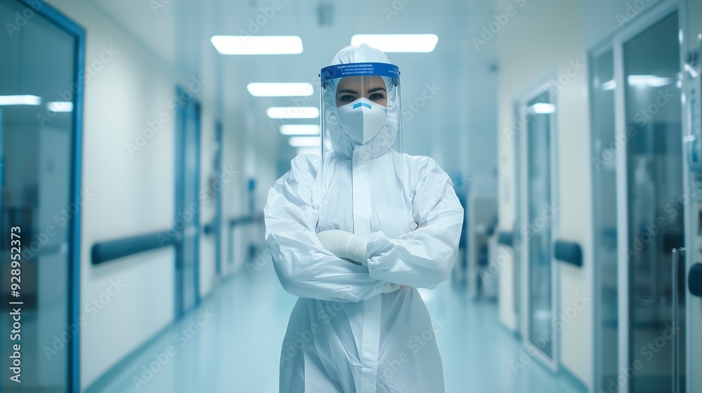 Healthcare Worker in Hospital Isolation Ward with Full-Body White ...