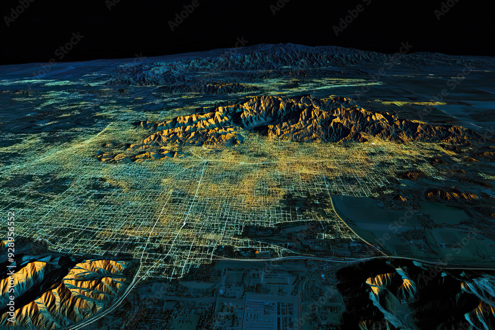 Technical aerial visual, 3D LiDAR GIS aerial map satellite scan model ...