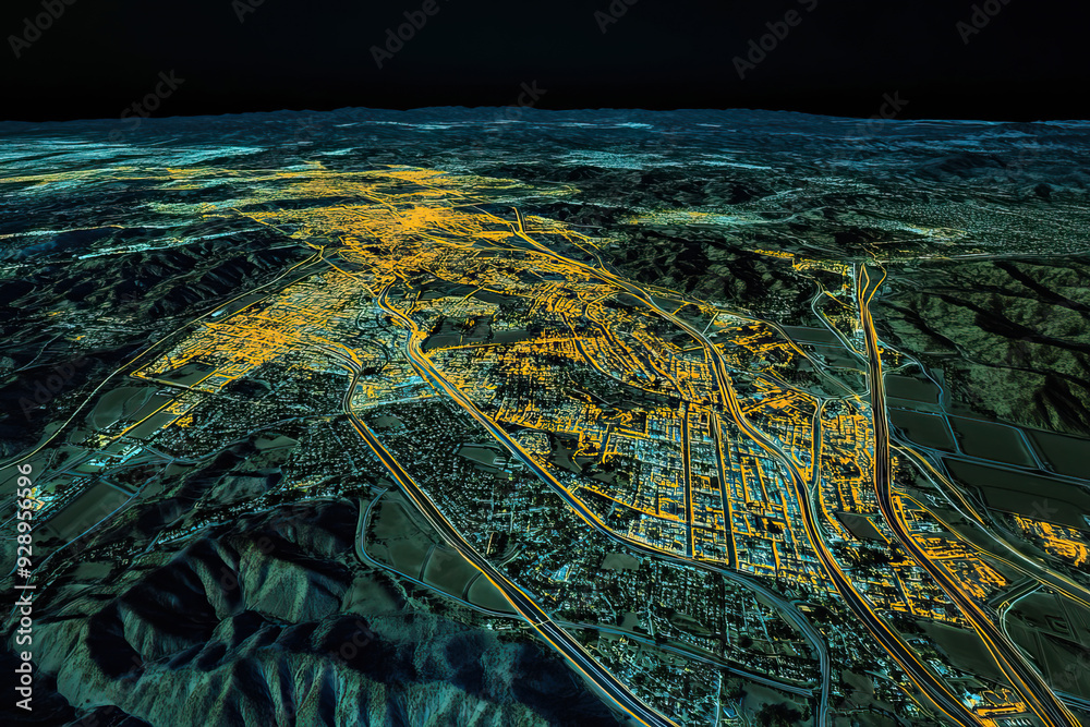 Technical aerial visual, 3D LiDAR GIS aerial map satellite scan model ...