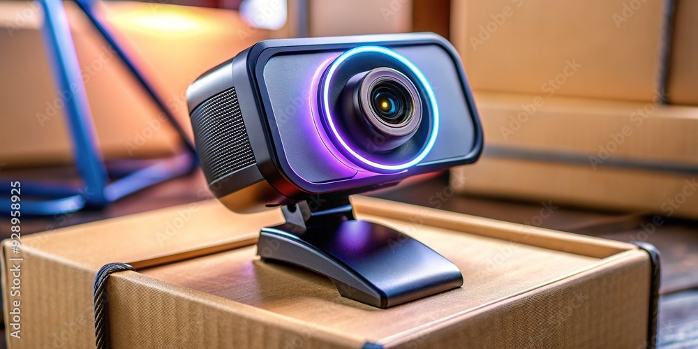 High-quality gaming webcam with sleek design and LED lights sitting on ...